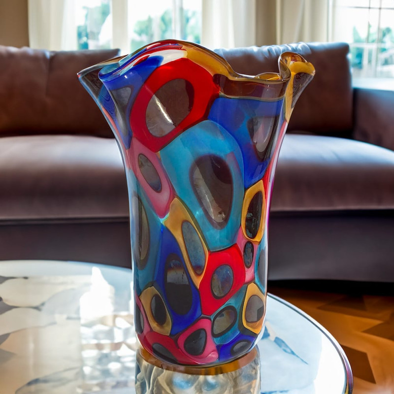 Modern Glass Vase with a Multicolored Spotted Pattern | Venetian Glass