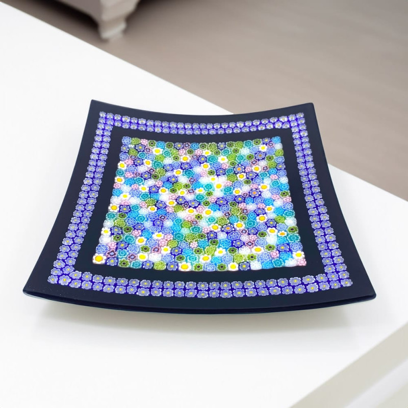 Square Murano Glass Plate with Colorful Murrine | Home Decor