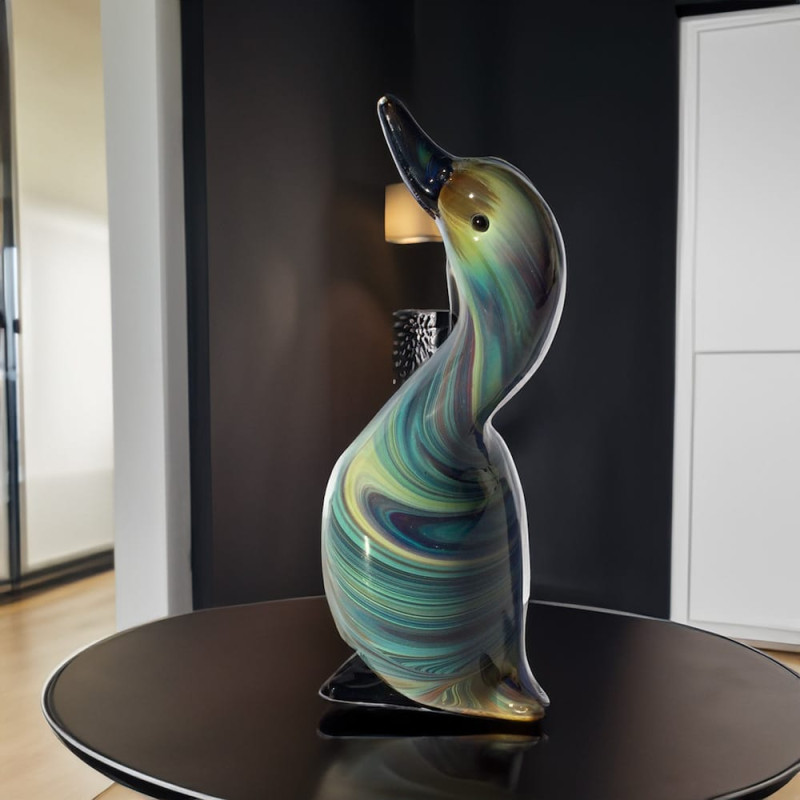 Blue and Green Goose Sculpture in Artistic Glass | Real Murano Glass