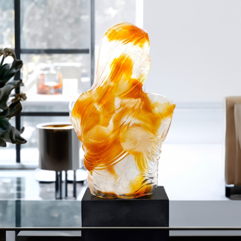Amber Murano Glass Sculpture: Abstract Elegance