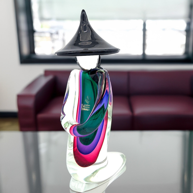Murano Glass Sculpture: Oriental Meditation Depiction