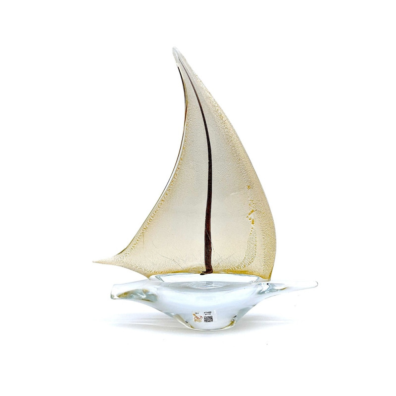 Gold Crystal Sailboat in Murano Glass | Handcrafted Glass Sculpture