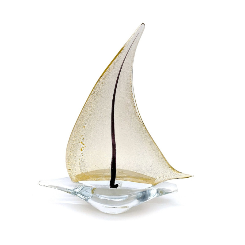 Gold Crystal Sailboat in Murano Glass | Handcrafted Glass Sculpture