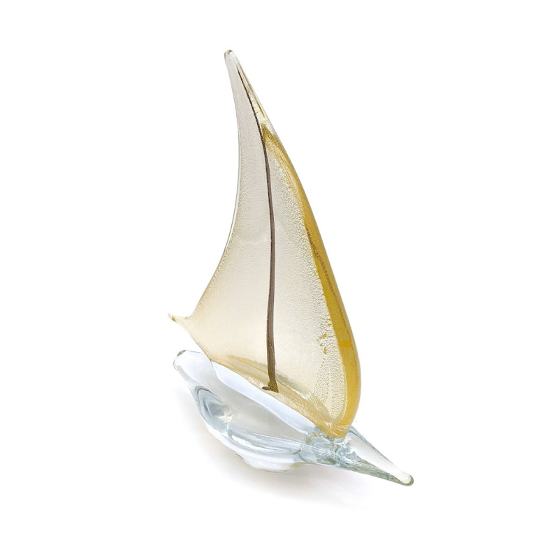 Gold Crystal Sailboat in Murano Glass | Handcrafted Glass Sculpture