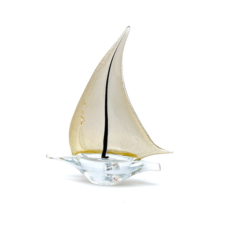 Gold Crystal Sailboat in Murano Glass | Handcrafted Glass Sculpture