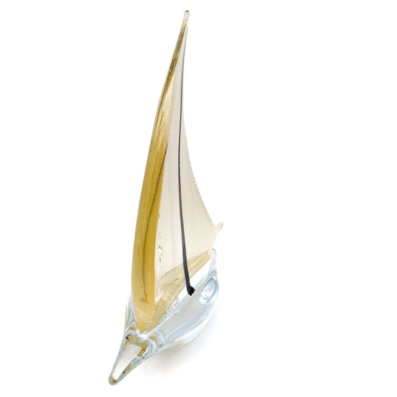 Gold Crystal Sailboat in Murano Glass | Handcrafted Glass Sculpture