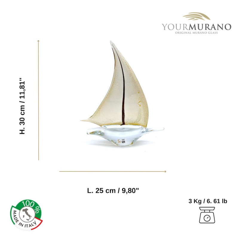 Gold Crystal Sailboat in Murano Glass | Handcrafted Glass Sculpture