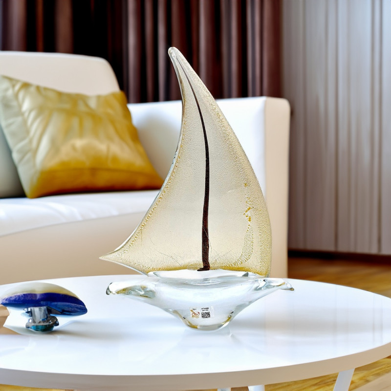 Gold Crystal Sailboat in Murano Glass | Handcrafted Glass Sculpture