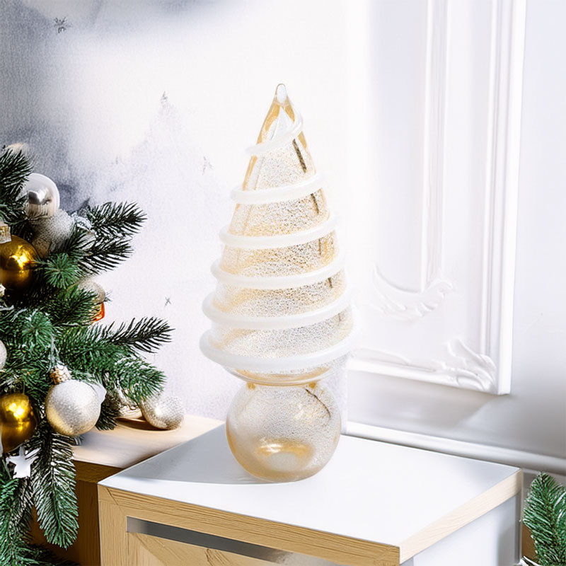 XMAS TREE Gold And White Details Glass Sculpture