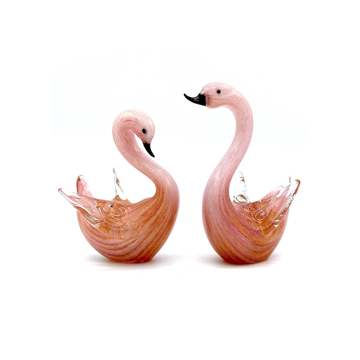 Pink Swans Couple Sculpture - The Murano Glass Masterpieces