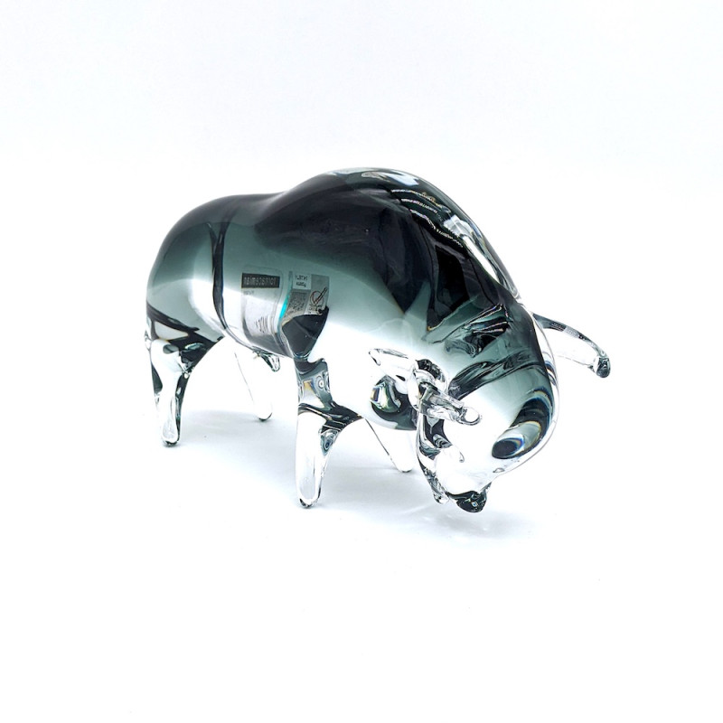 Murano Glass Bull Sculpture – Handcrafted Crystal Steel Art