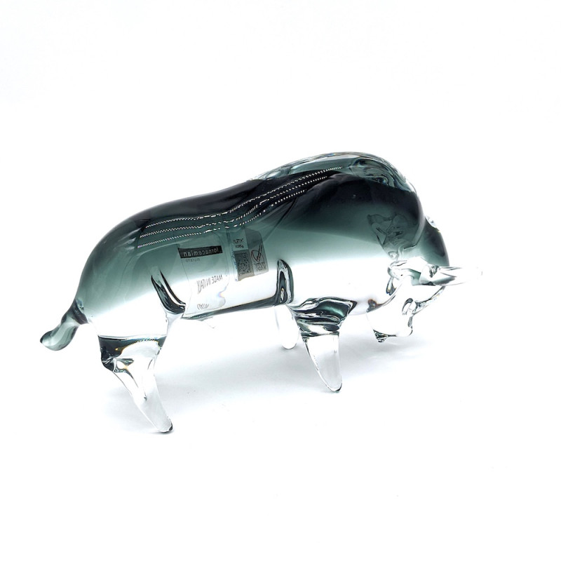 Murano Glass Bull Sculpture – Handcrafted Crystal Steel Art