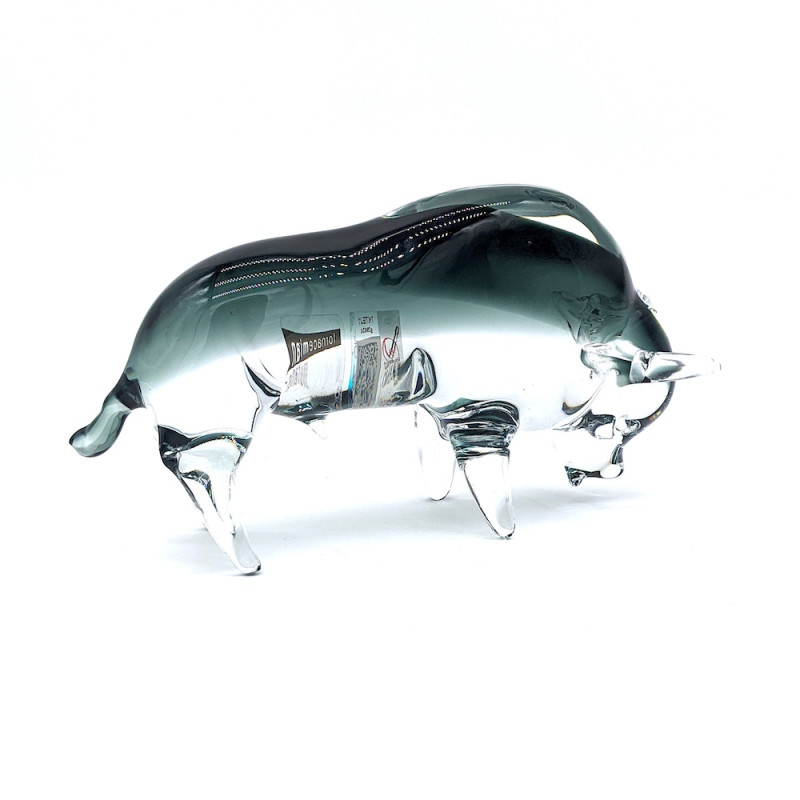 Murano Glass Bull Sculpture – Handcrafted Crystal Steel Art