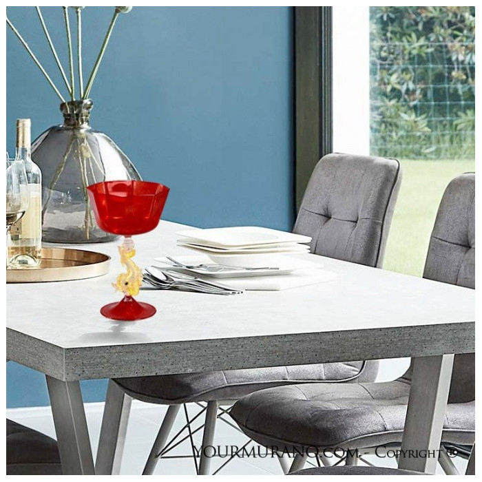 Fish Stem Red Glass Goblet