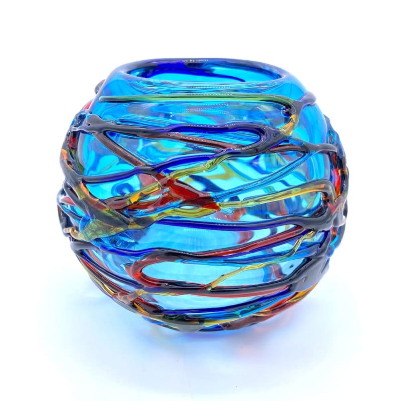 Azure Murano Glass Spherical Vase - Venetian Craftsmanship Excellence