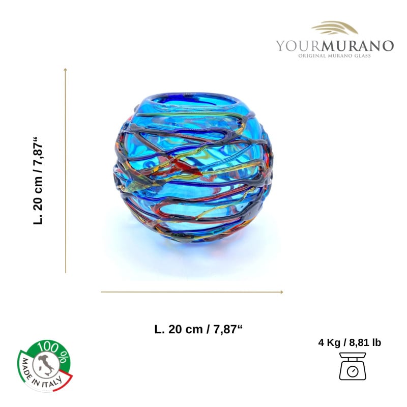 Azure Murano Glass Spherical Vase - Venetian Craftsmanship Excellence