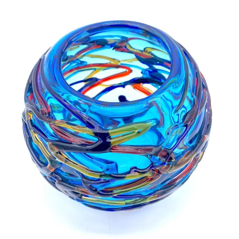 Azure Murano Glass Spherical Vase - Venetian Craftsmanship Excellence