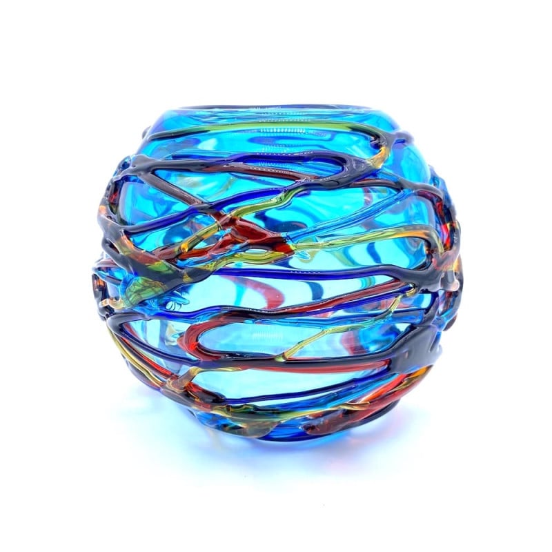 Azure Murano Glass Spherical Vase - Venetian Craftsmanship Excellence