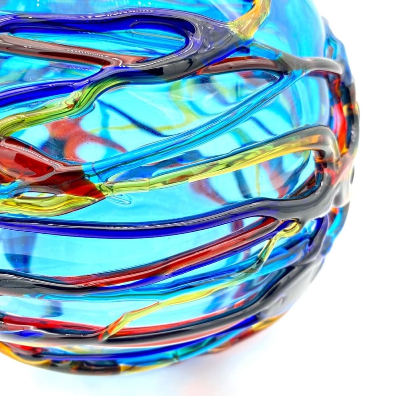 Azure Murano Glass Spherical Vase - Venetian Craftsmanship Excellence